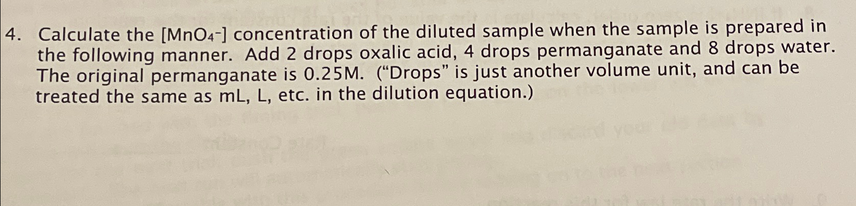 Solved Calculate the MnO4-concentration of the diluted | Chegg.com
