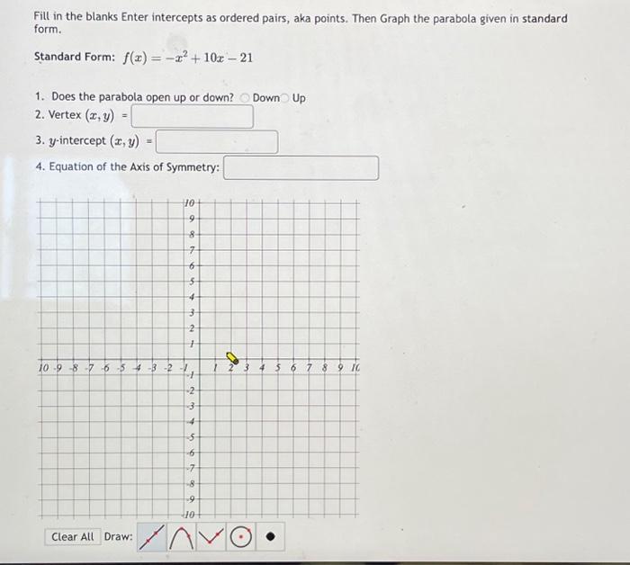 Solved Fill in the blanks Enter intercepts as ordered pairs, | Chegg.com