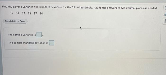 Solved Find the sample variance and standard deviation for | Chegg.com