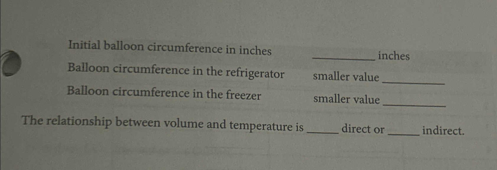 Solved Initial balloon circumference in inchesBalloon | Chegg.com