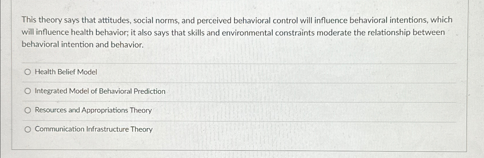Solved This theory says that attitudes, social norms, and | Chegg.com