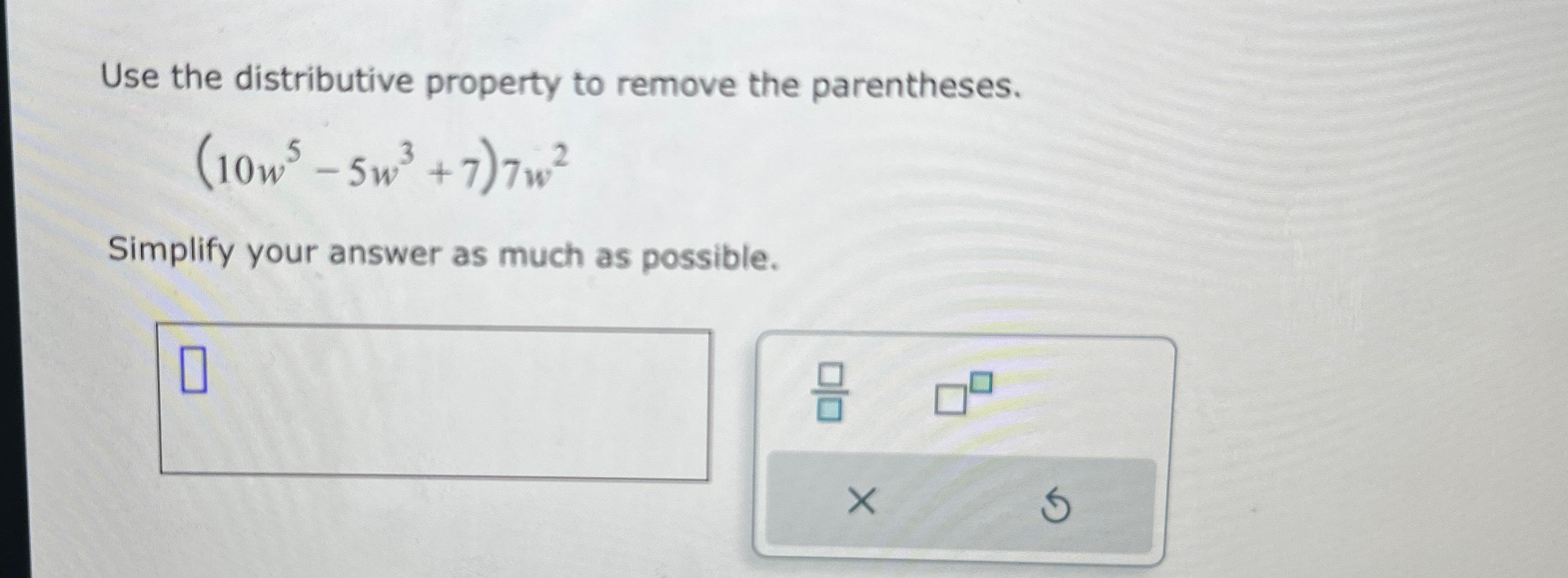 Solved Use the distributive property to remove the | Chegg.com