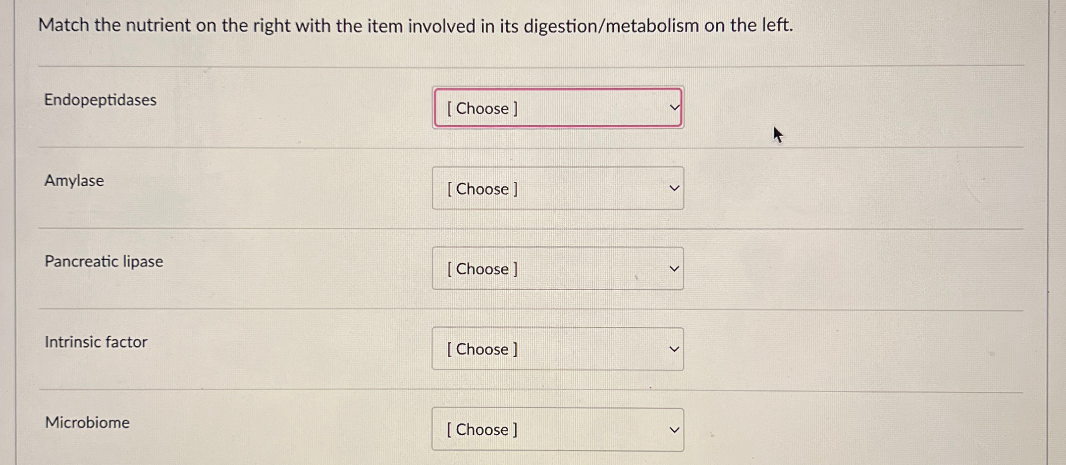 Solved Match the nutrient on the right with the item | Chegg.com