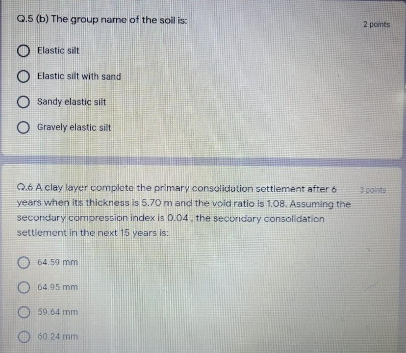 Solved Q.5 (b) The group name of the soil is: 2 points | Chegg.com