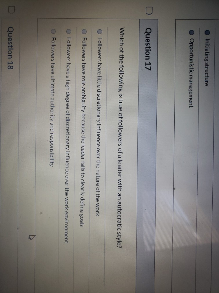 Solved Initiating structure Opportunistic management | Chegg.com