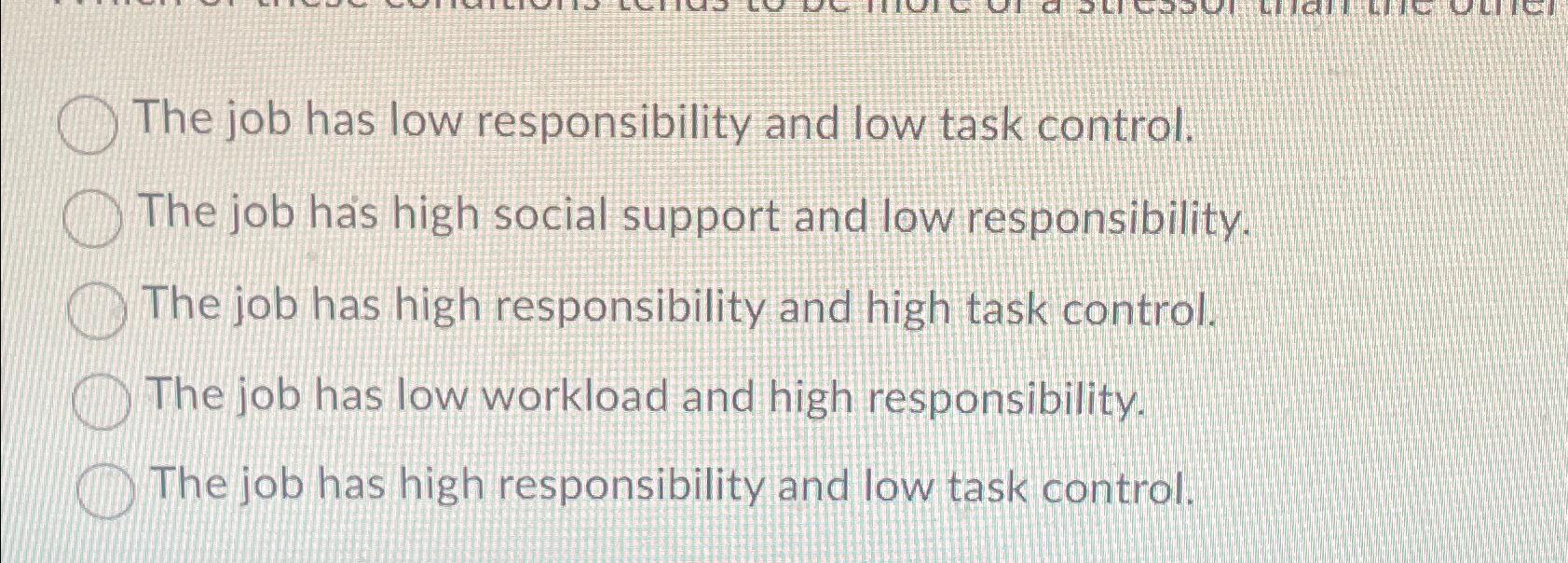 Solved The job has low responsibility and low task | Chegg.com