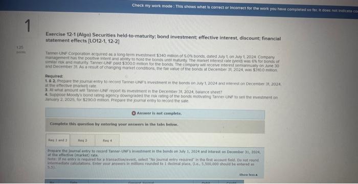 Solved Exercise 12-1 (Algo) Securities held-to-maturity; | Chegg.com