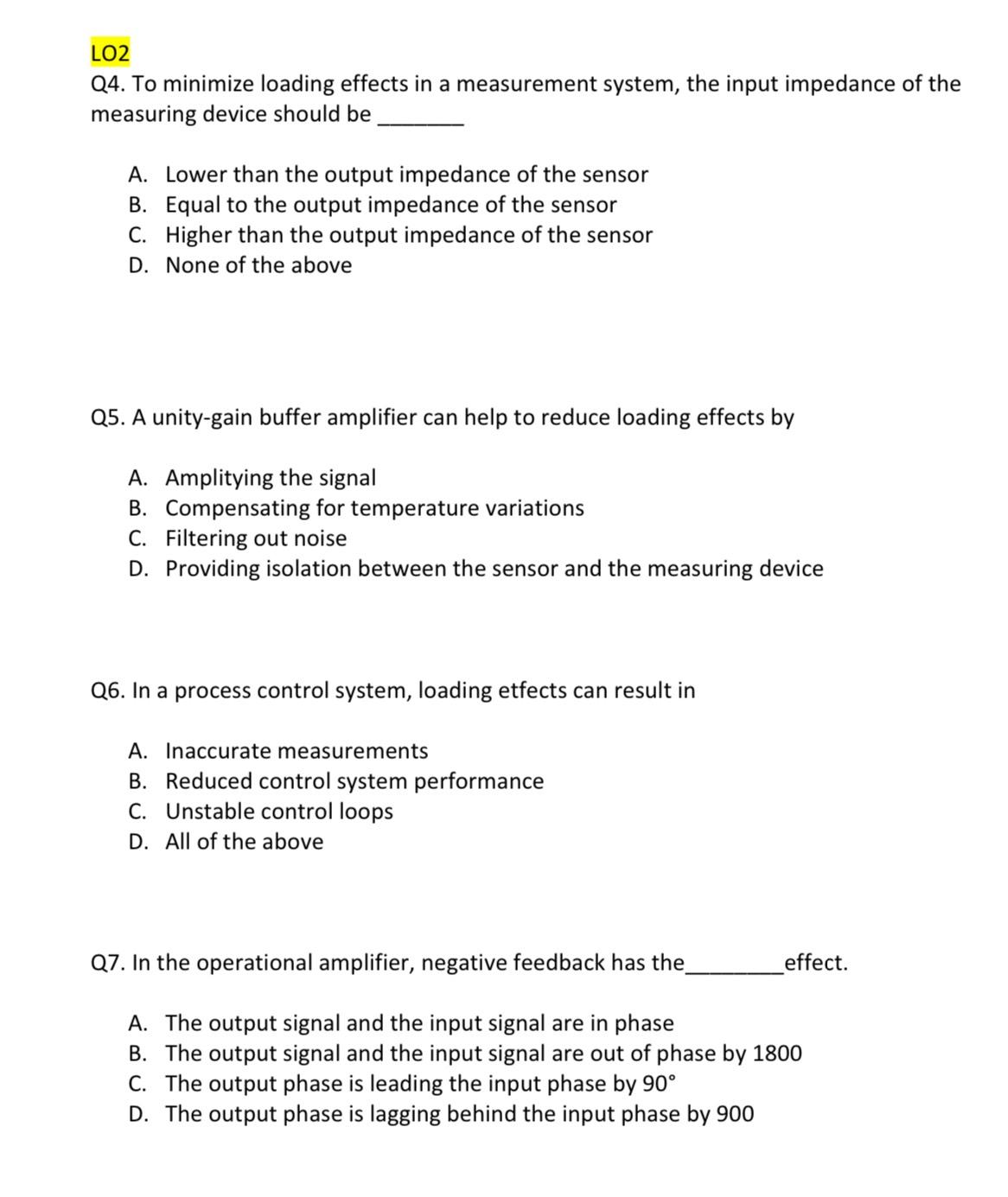 Solved LO2Q4. ﻿To minimize loading effects in a measurement | Chegg.com