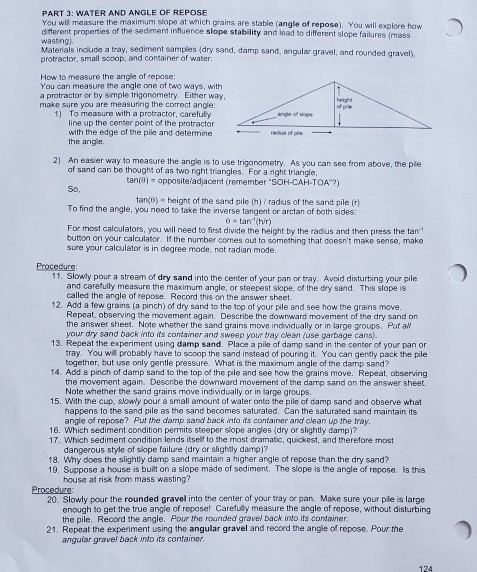 Solved PART 3: WATER AND ANGLE OF REPOSE You measure the | Chegg.com