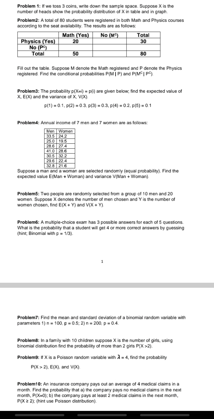 Problem 1: If we toss 3 ﻿coins, write down the sample | Chegg.com