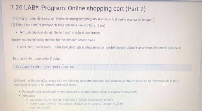 Solved 7.26 LAB*: Program: Online shopping cart (Part 2) | Chegg.com