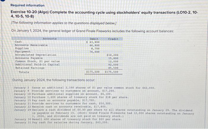 Solved Required information Exercise 10-20 (Algo) Complete | Chegg.com