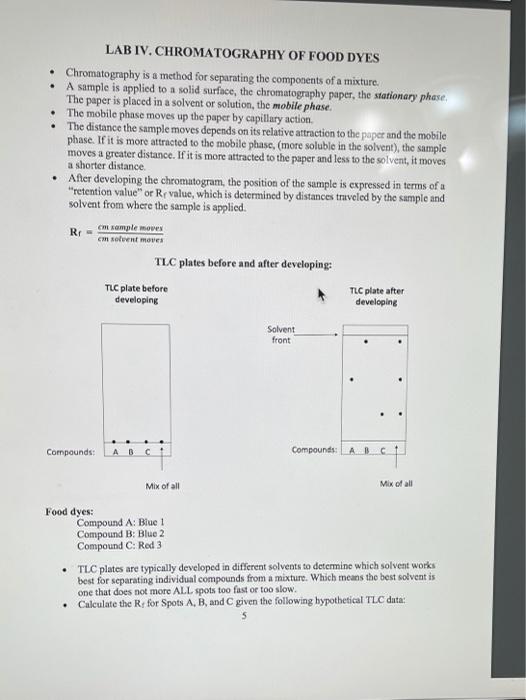 Solved . LAB IV. CHROMATOGRAPHY OF FOOD DYES Chromatography | Chegg.com