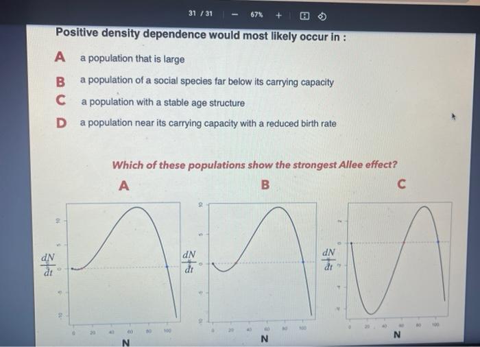 Positive density dependence would most likely occur | Chegg.com