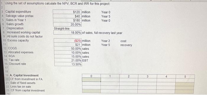 Solved Using the set of assumptions calculate the NPV, BCR | Chegg.com