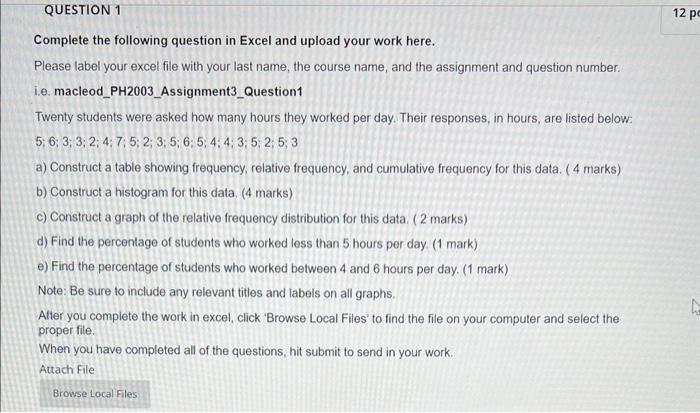 Solved Complete the following question in Excel and upload | Chegg.com