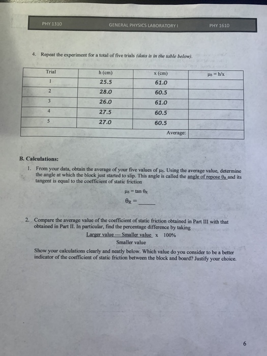 PHY 1310 GENERAL PHYSICS LABORATORY I PHY 1610 4. | Chegg.com