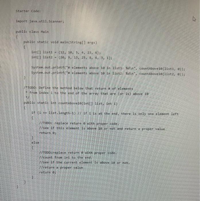 Solved starter code for more details. 1039 \# elements above | Chegg.com
