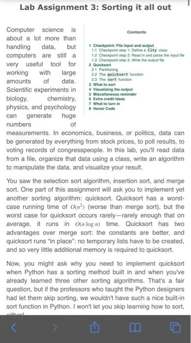 Solved Lab Assignment 3: Sorting it all out Contents 1.1 | Chegg.com