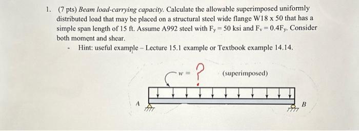 Solved (7 pts) Beam load-carrying capacity. Calculate the | Chegg.com