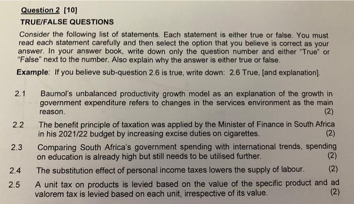 Solved TRUE/FALSE QUESTIONS Consider the following list of | Chegg.com