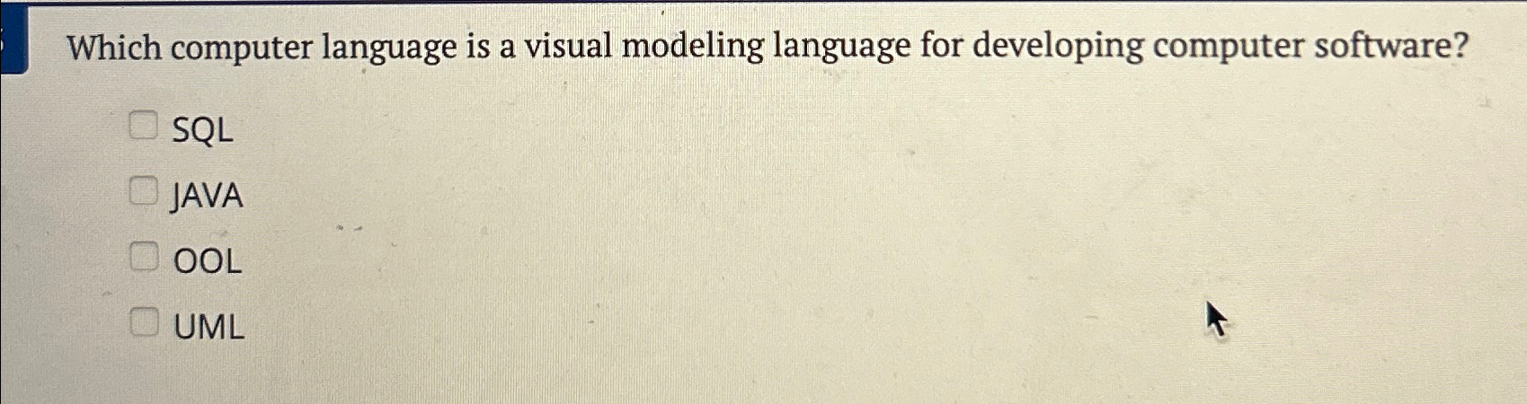 Solved Which computer language is a visual modeling language | Chegg.com