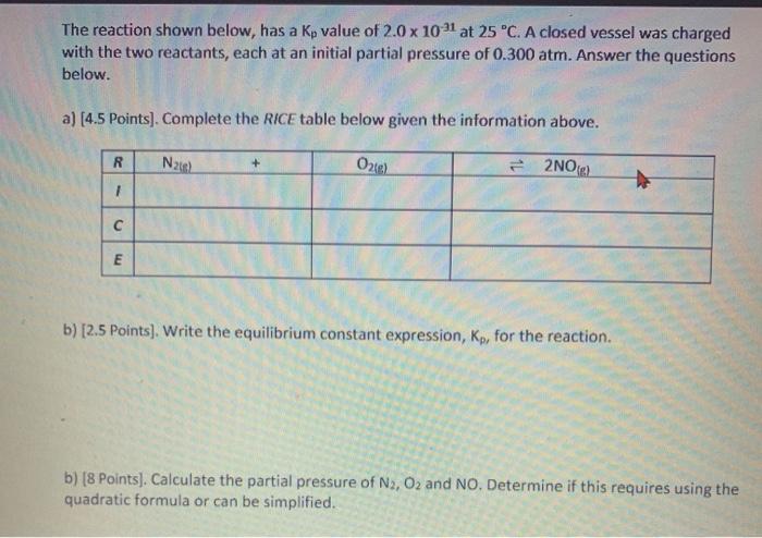 Solved The reaction shown below, has a Kp value of 2.0 x | Chegg.com
