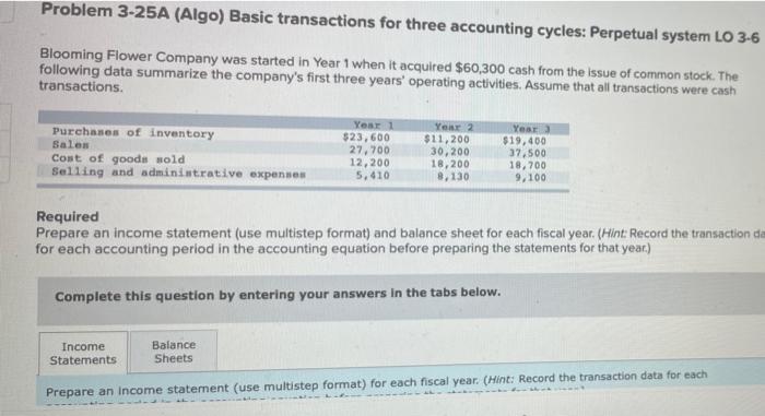 Solved Problem 3-25A (Algo) Basic transactions for three | Chegg.com