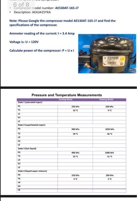 6 of 8 Compressor model number: AE530AT-165-17 • | Chegg.com