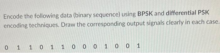 Solved Encode the following data (binary sequence) using | Chegg.com Solved Encode the following data (binary sequence) using | Chegg.com