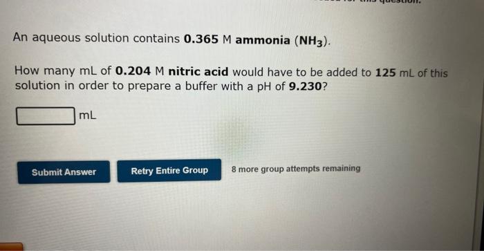 Solved An aqueous solution contains 0.365M ammonia (NH3). | Chegg.com