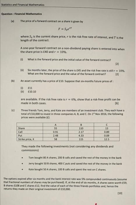 Solved Statistics and Financial Mathematics Question : | Chegg.com
