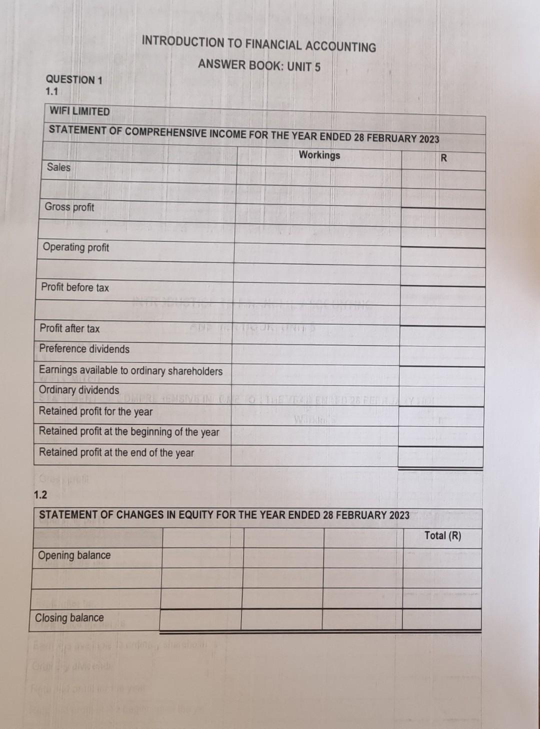 Solved INTRODUCTION TO FINANCIAL ACCOUNTING QUESTION 1 | Chegg.com