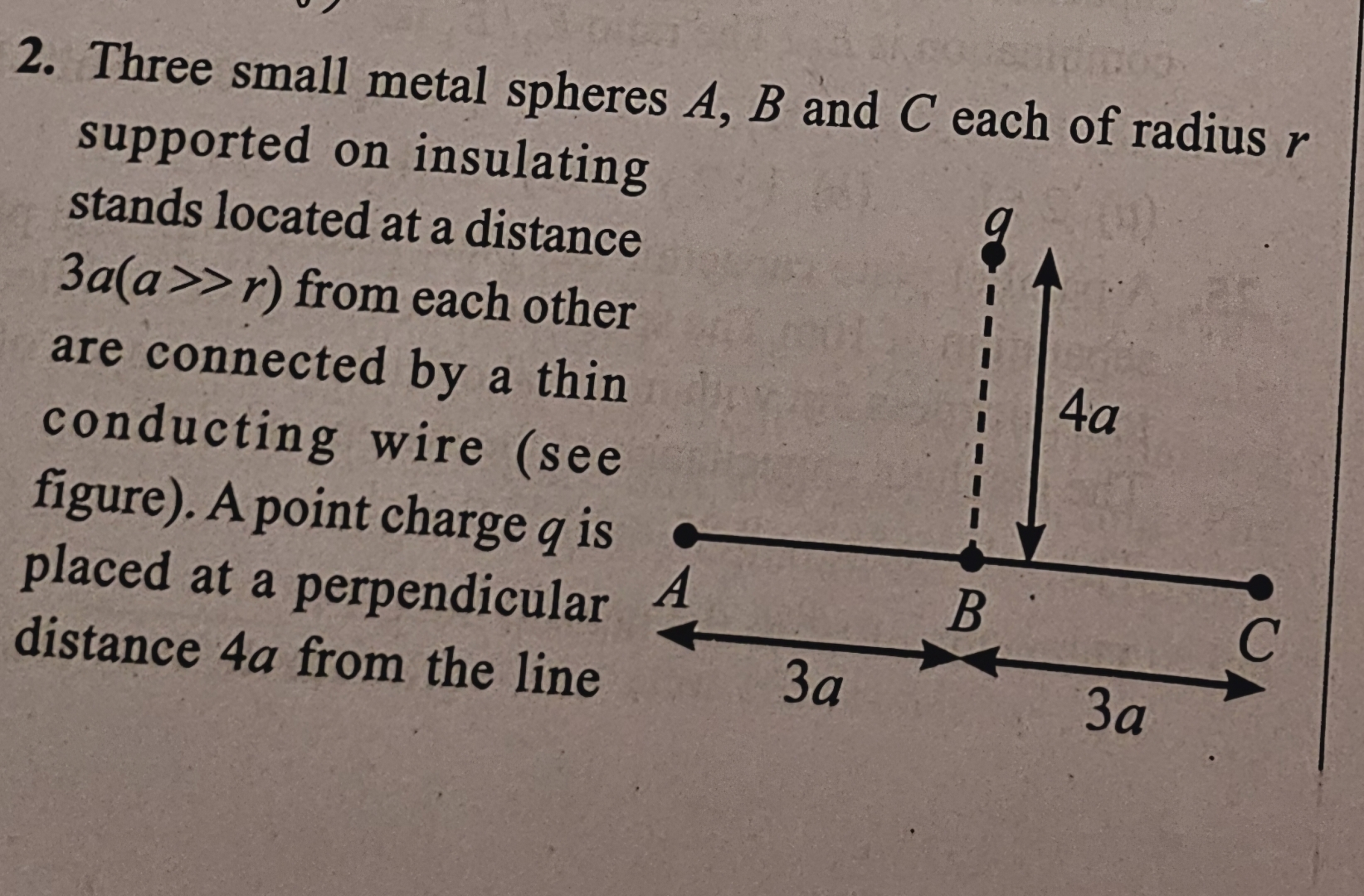 Three small metal spheres A,B ﻿and C ﻿each of radius | Chegg.com