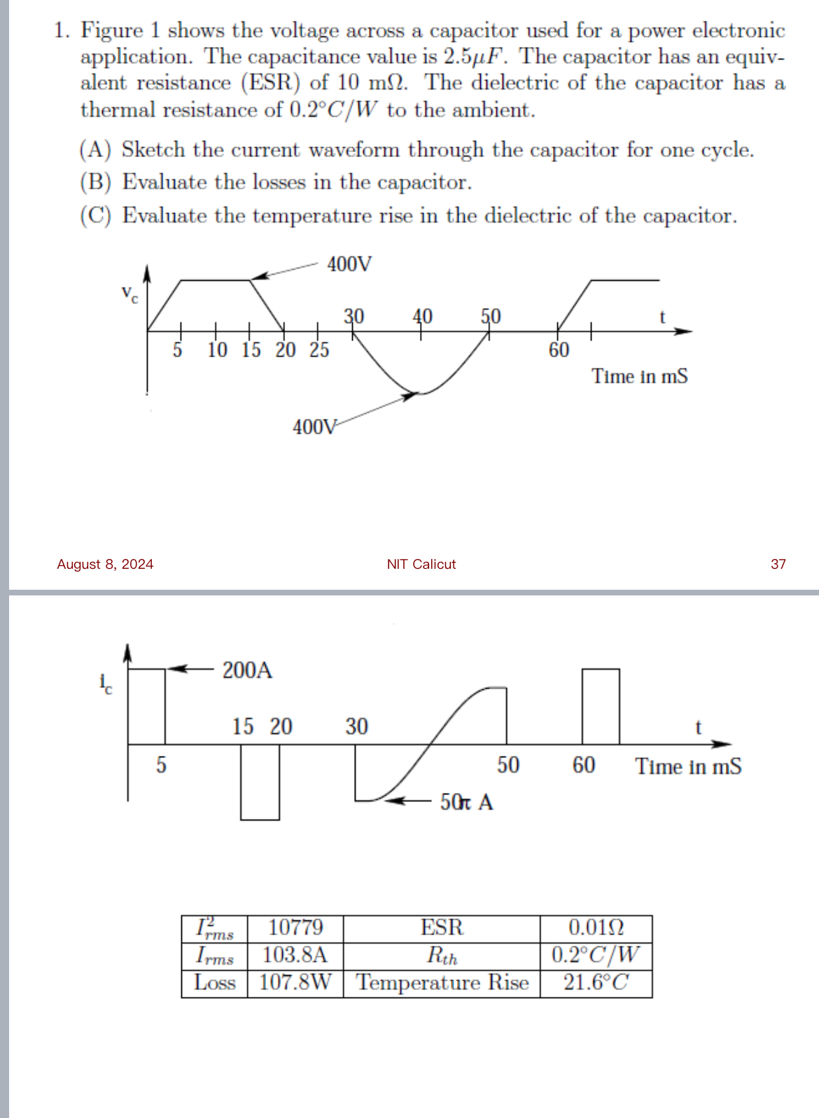 Solved Figure 1 ﻿shows the voltage across a capacitor used | Chegg.com