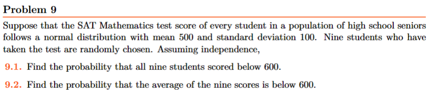 Solved Problem 9Suppose that the SAT Mathematics test score | Chegg.com