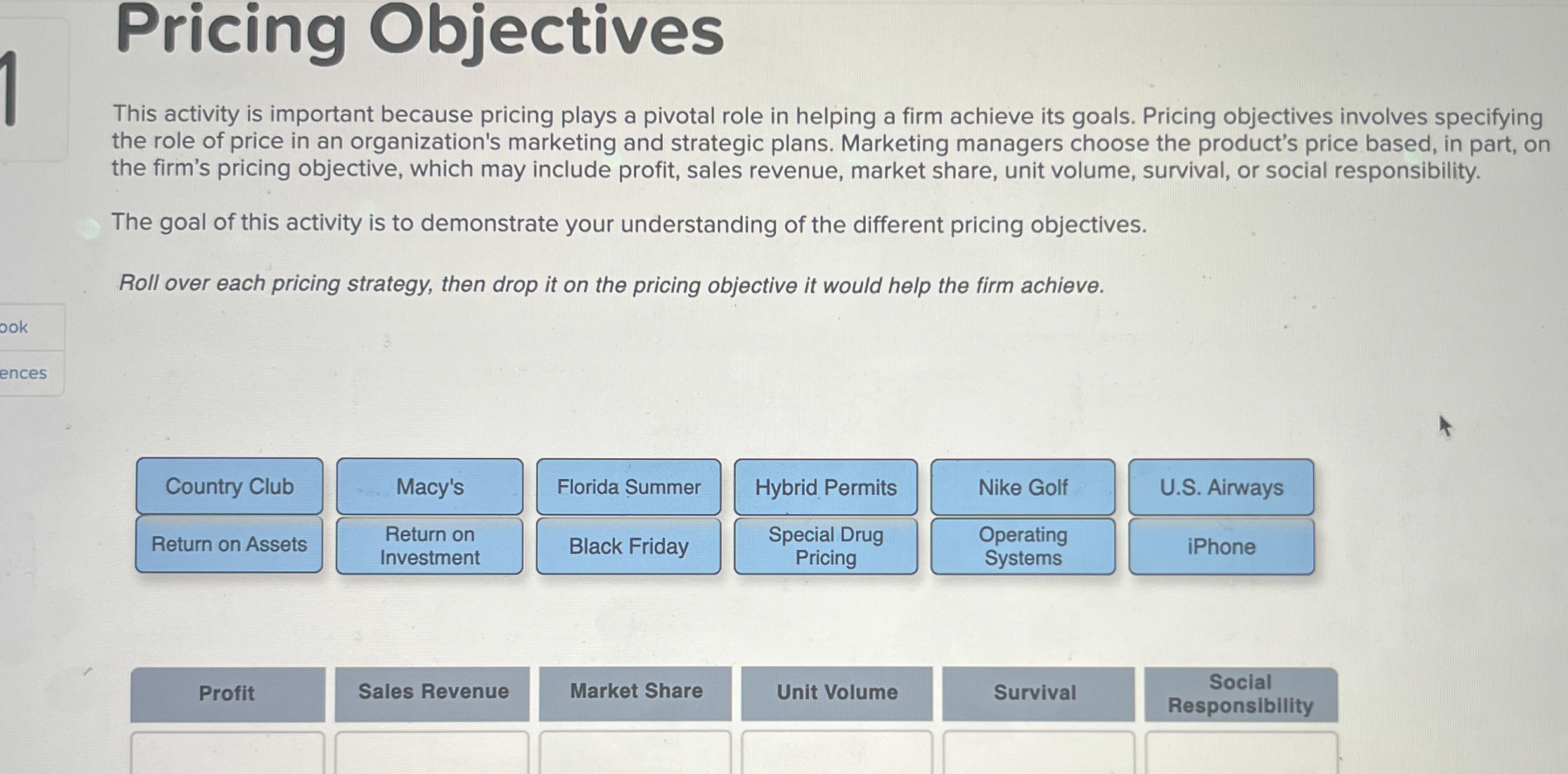 Solved Pricing objectives This activity is important because | Chegg.com
