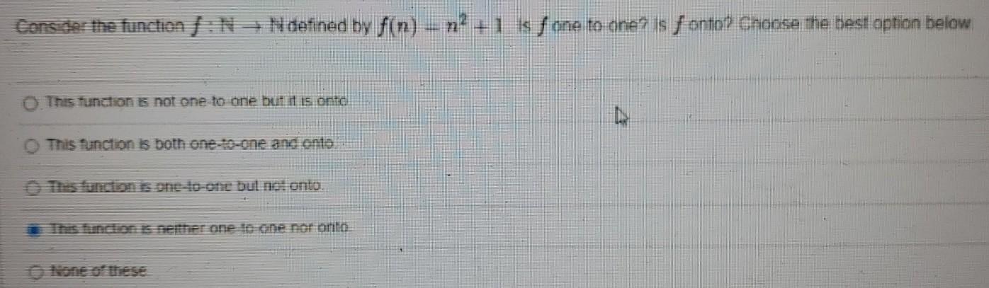 Solved Consider the function f : N Ndefined by f(n) - n2+1 | Chegg.com