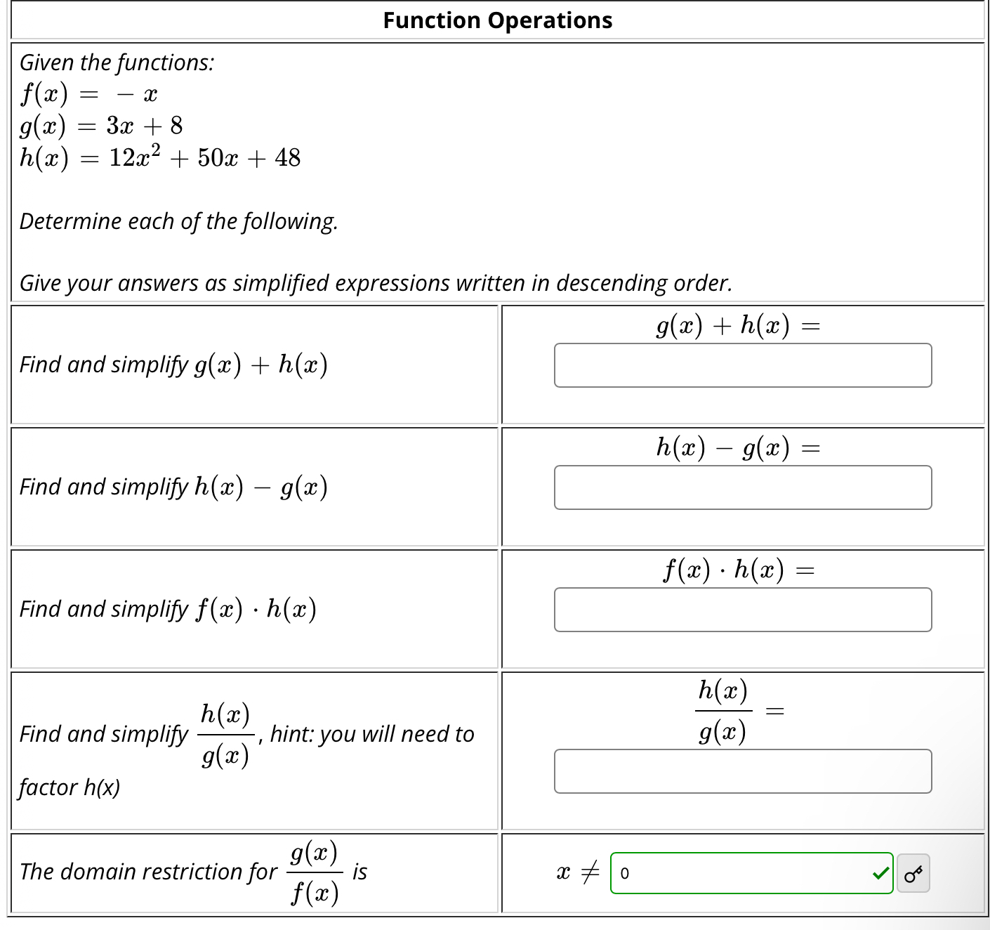 Solved Function OperationsGiven the | Chegg.com