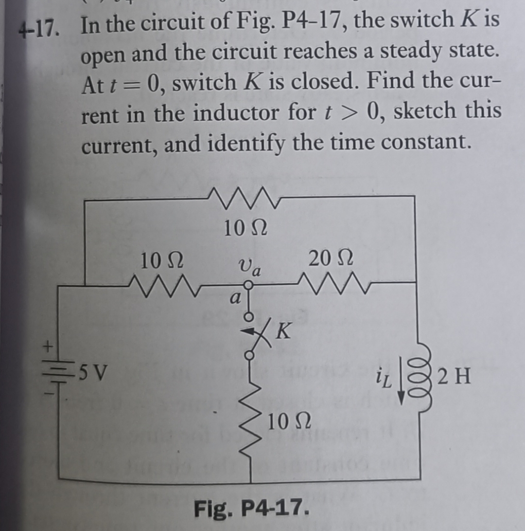 Solved In the circuit of Fig. P4-17, ﻿the switch K ﻿is open | Chegg.com