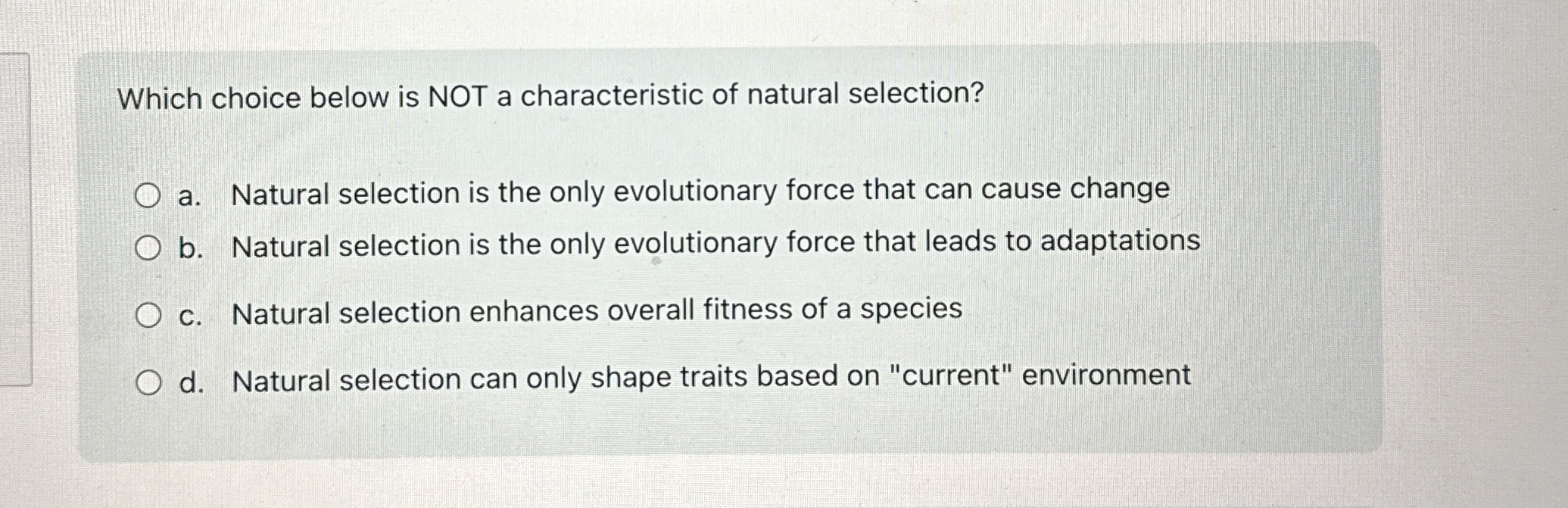 Solved Which choice below is NOT a characteristic of natural | Chegg.com