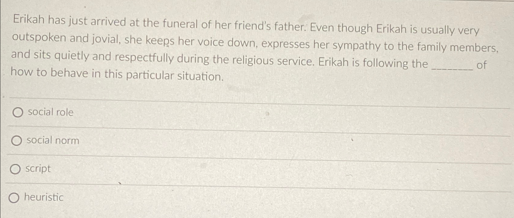 Solved Erikah has just arrived at the funeral of her | Chegg.com