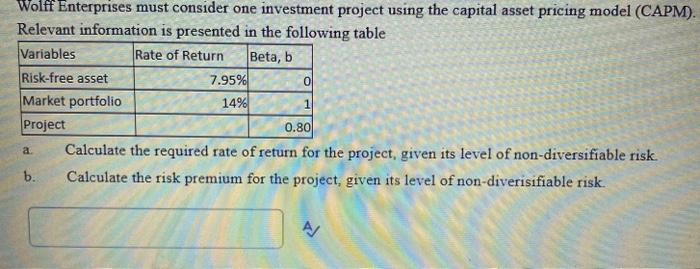 Solved Wolff Enterprises must consider one investment | Chegg.com
