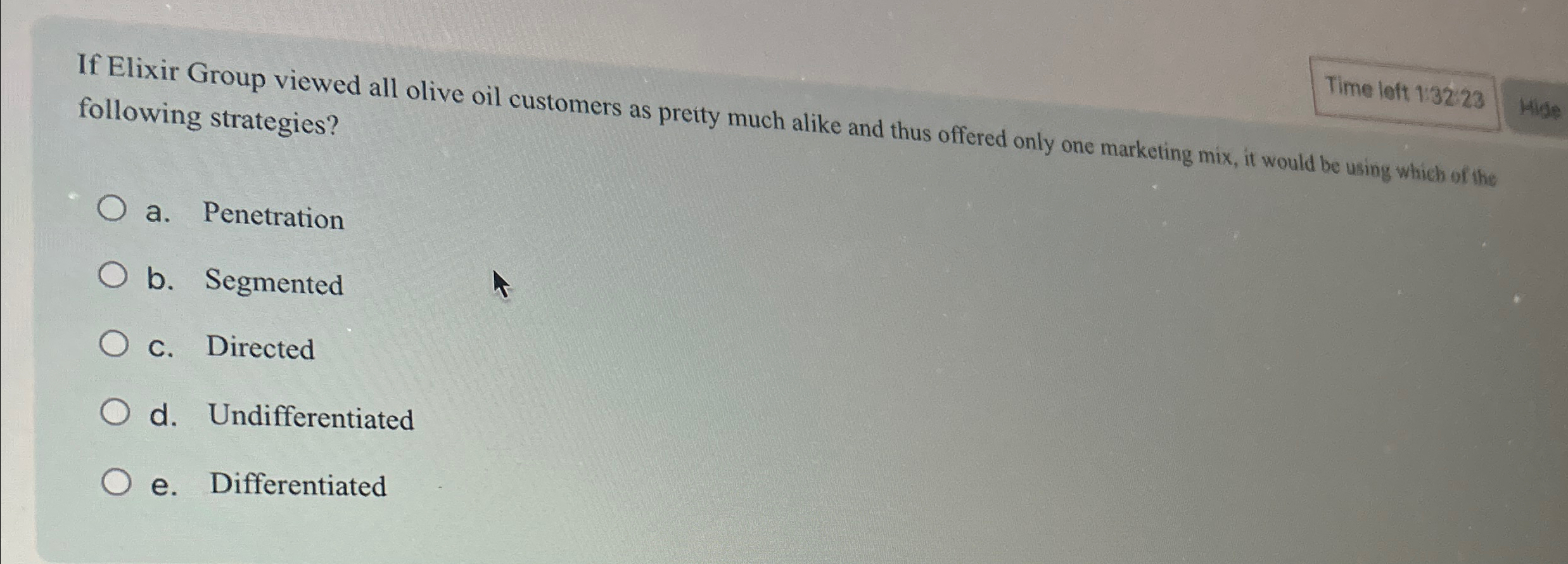 Solved Time left 1:32:23If Elixir Group viewed all olive oil | Chegg.com
