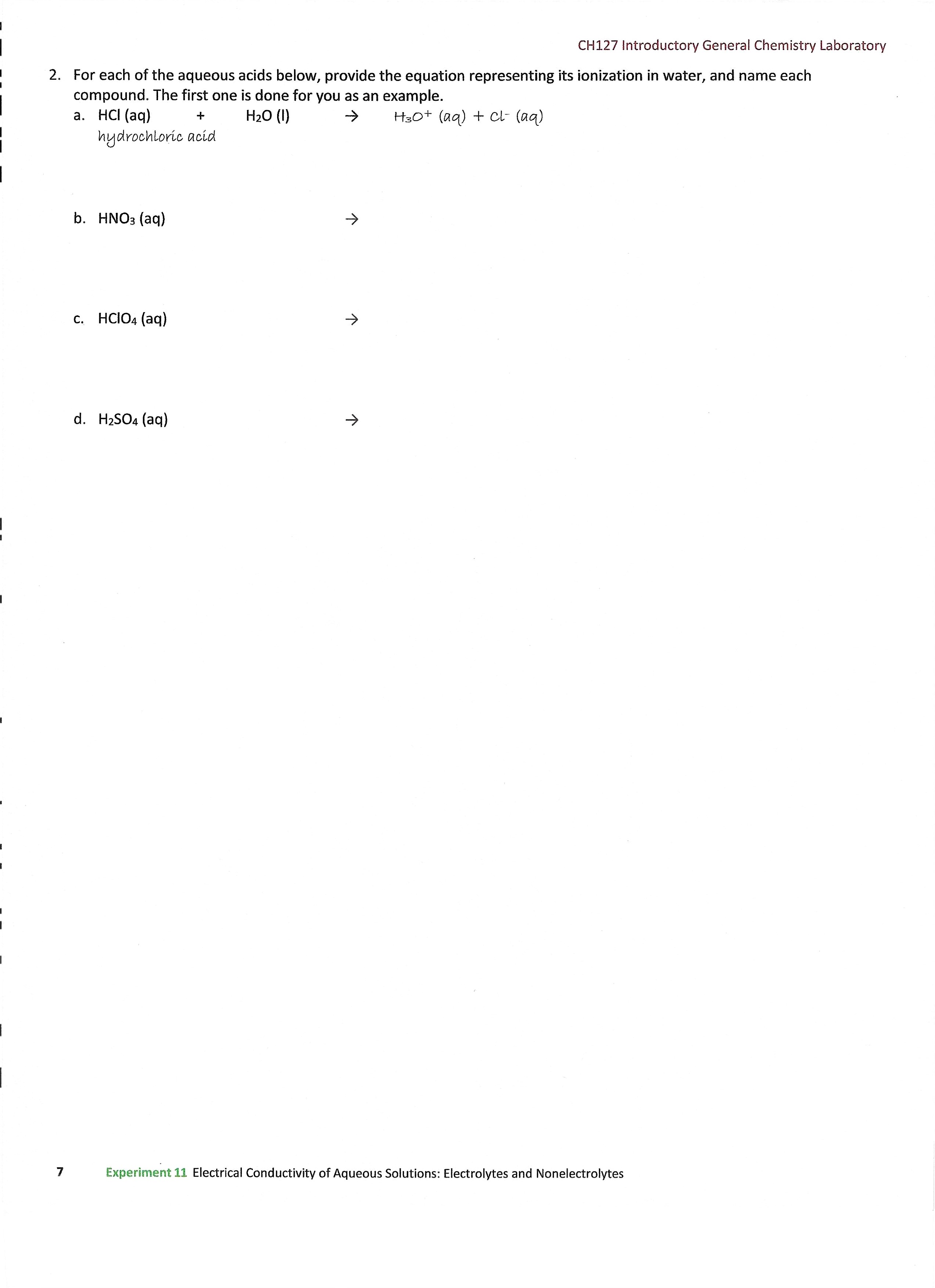 Solved For each of the aqueous acids below, provide the | Chegg.com