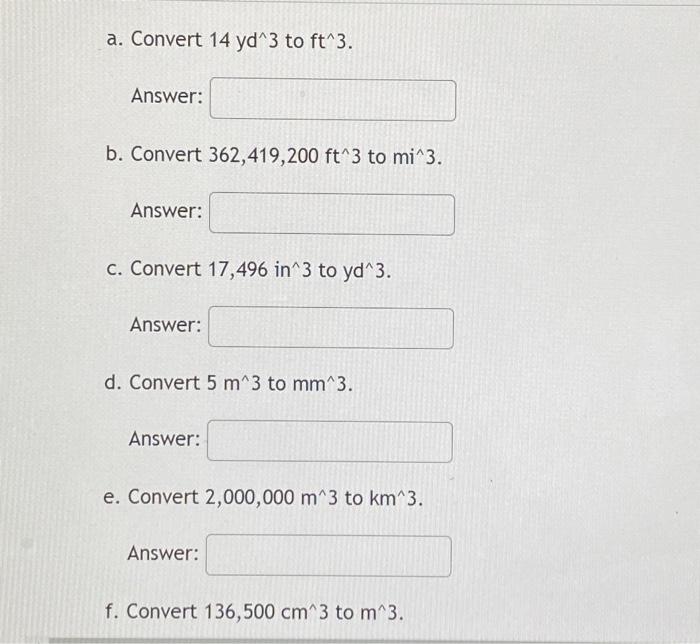 Solved A Convert 14 Yd 3 To Ft 3 Answer B Convert Chegg
