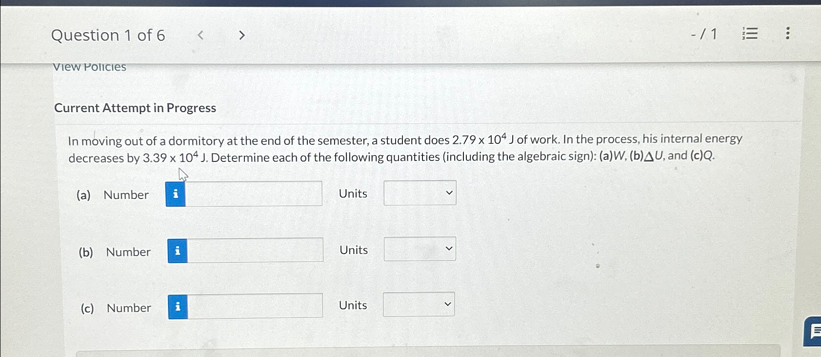 Solved Question 1 ﻿of 6view policiesCurrent Attempt in | Chegg.com