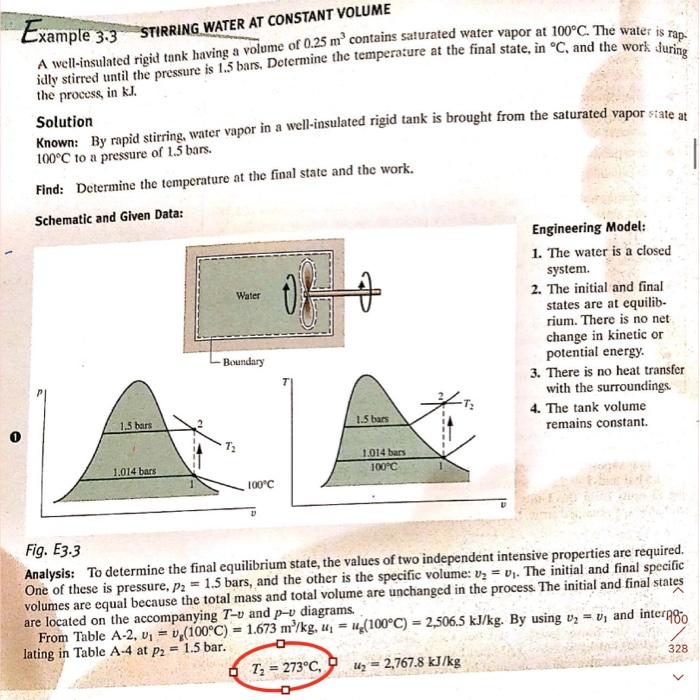 Solved Example 3.3 STIRRING WATER AT CONSTANT VOLUME A | Chegg.com