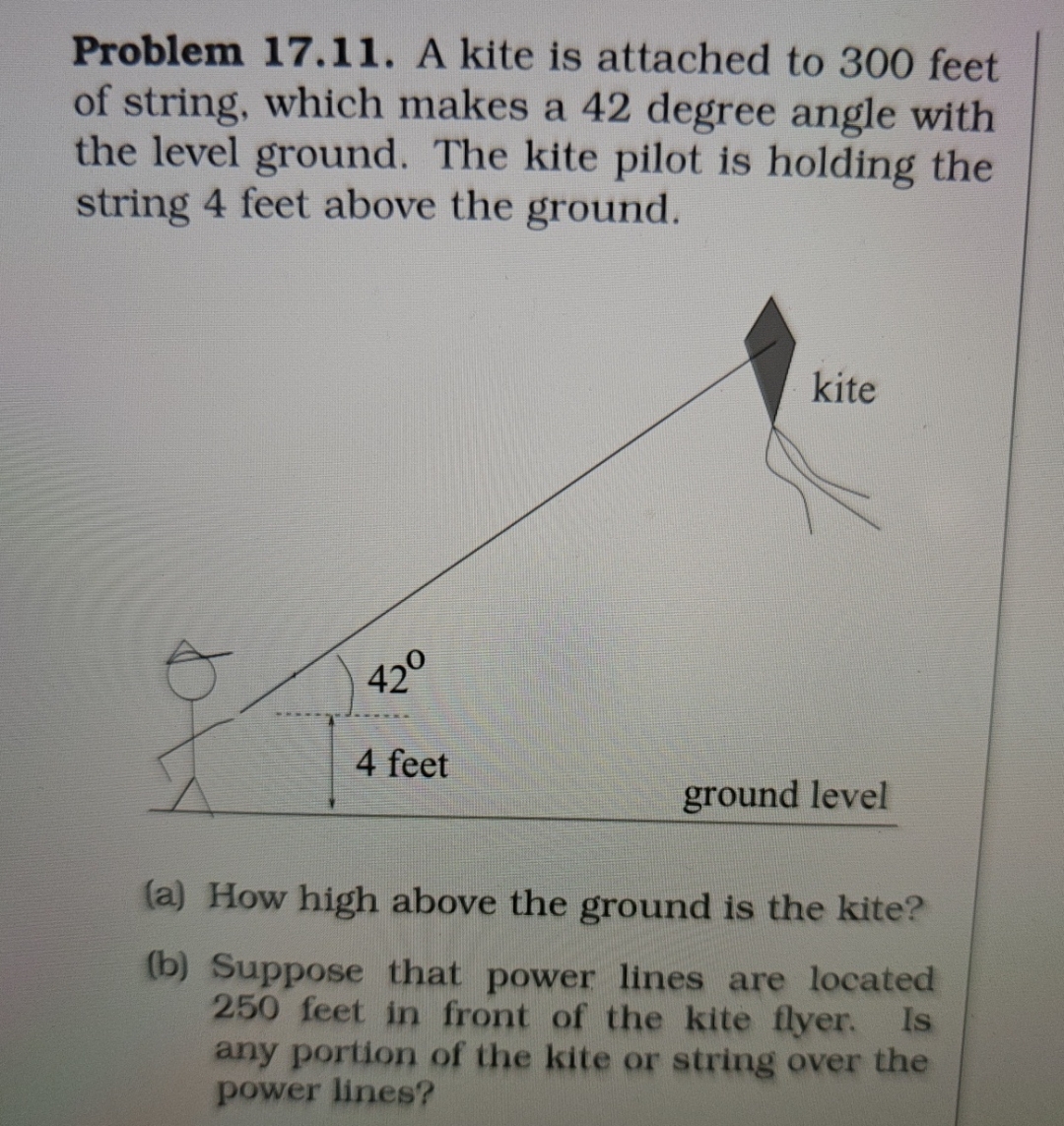 Solved Problem 17.11. ﻿A kite is attached to 300 ﻿feet of | Chegg.com