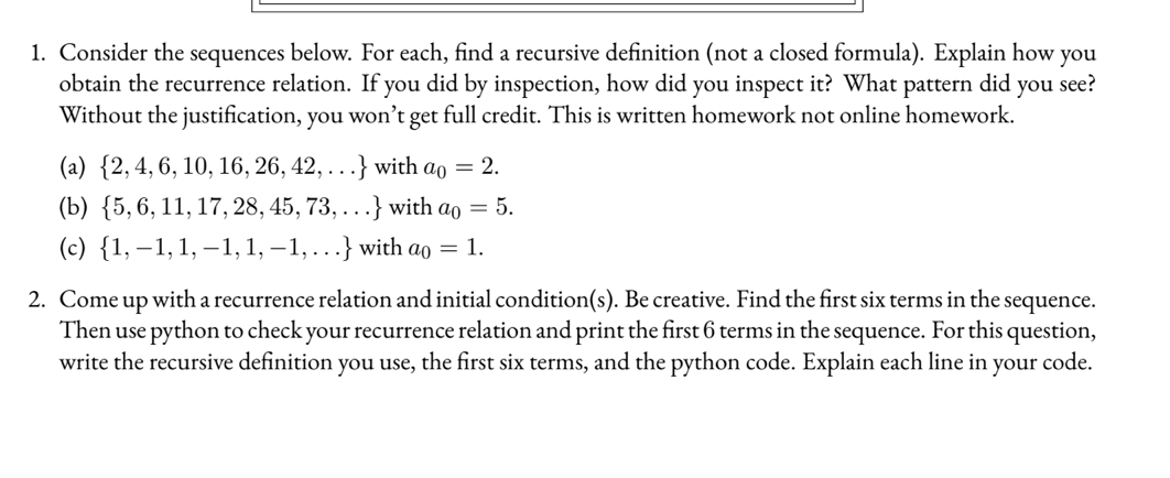 Solved Consider the sequences below. For each, find a | Chegg.com